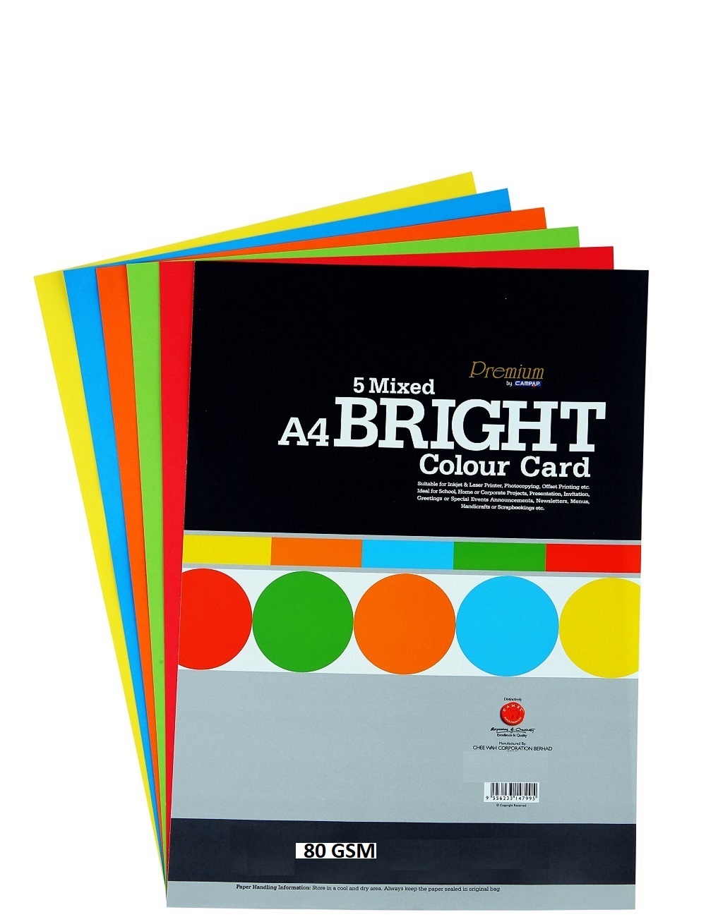 CAMPAP PREMIUM BRIGHT COLOR PAPER PACK, 80GSM, A4, 50S