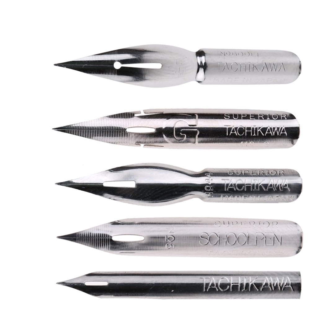 TACHIKAWA PEN NIBS, NO. 99R, MARU PEN (HARD) WITH RESERVOIR, 5-PACK